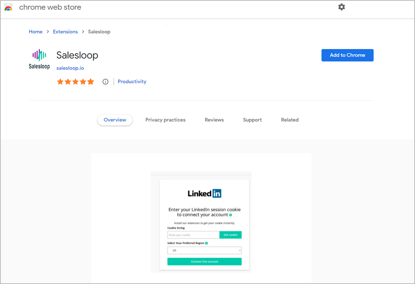 Connect your social network account via session cookies - Salesloop